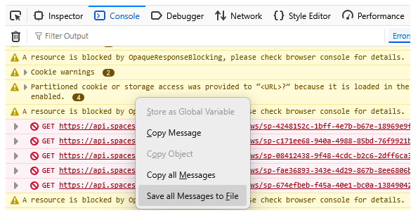 Getting Console and Network Logs from Firefox – Hightail